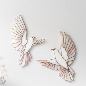 White Dove Wall Decor, Iridescent Stained Glass Dove Bird Wall Hanging ...