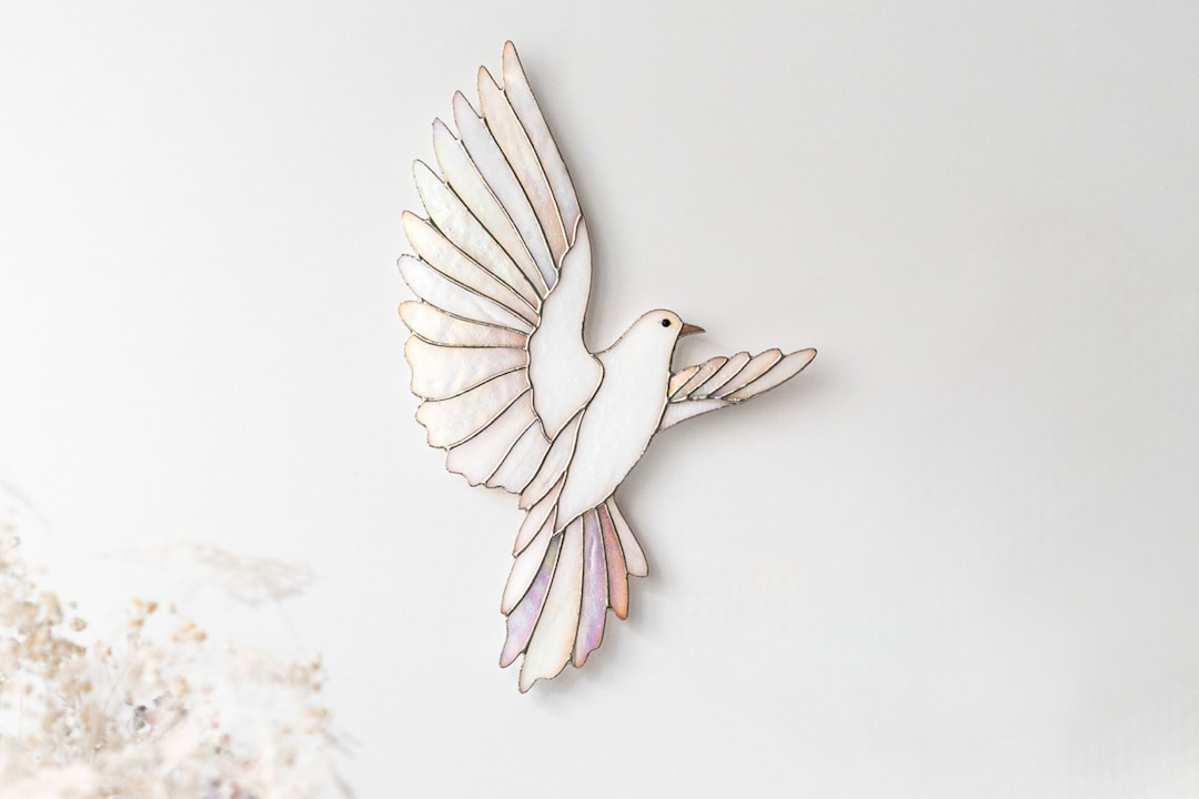 White Dove Wall Decor, Iridescent Stained Glass Dove Bird Wall Hanging ...