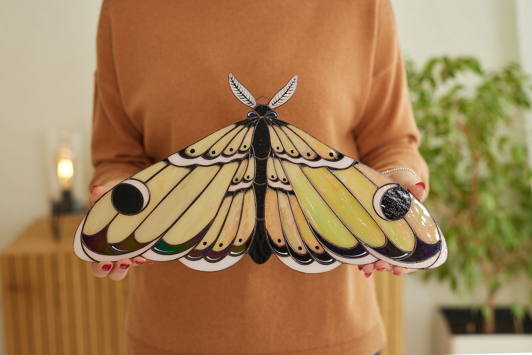 Stained Glass Moth Wall Hanging Large Handcrafted Butterfly Wall Decor ...