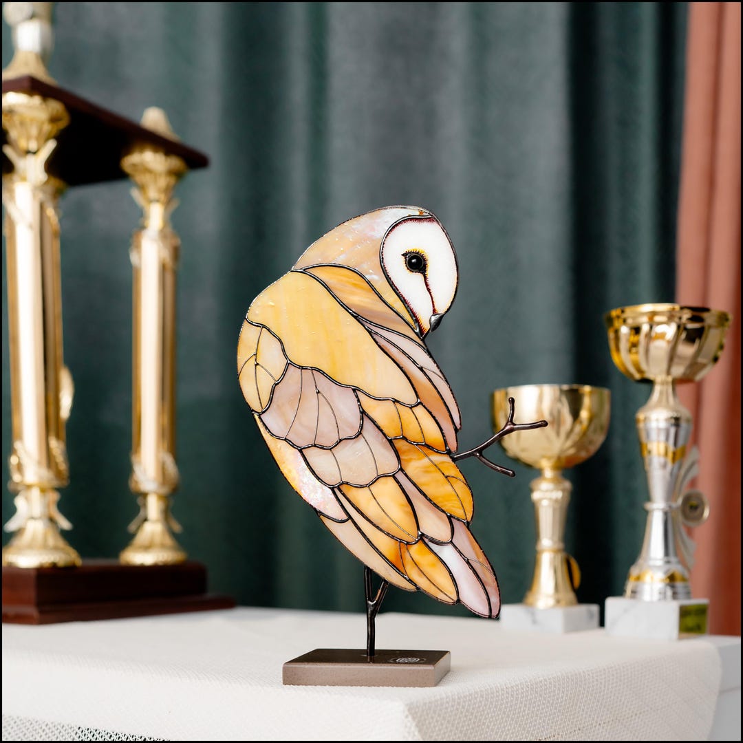 Wise Barn Owl Table Decor Stained Glass Owl Home Decor Glass Owl on a ...