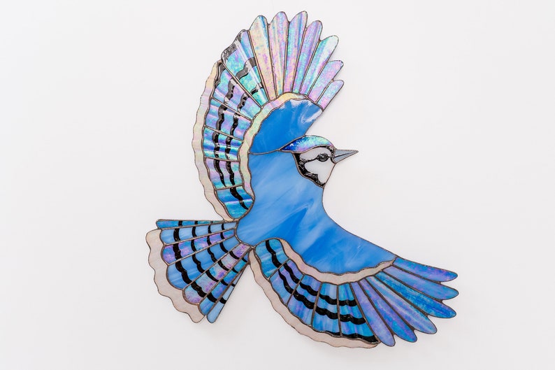 Blue Jay Bird Wall Decor, Stained Glass Wall Hanging, Large Living Room ...