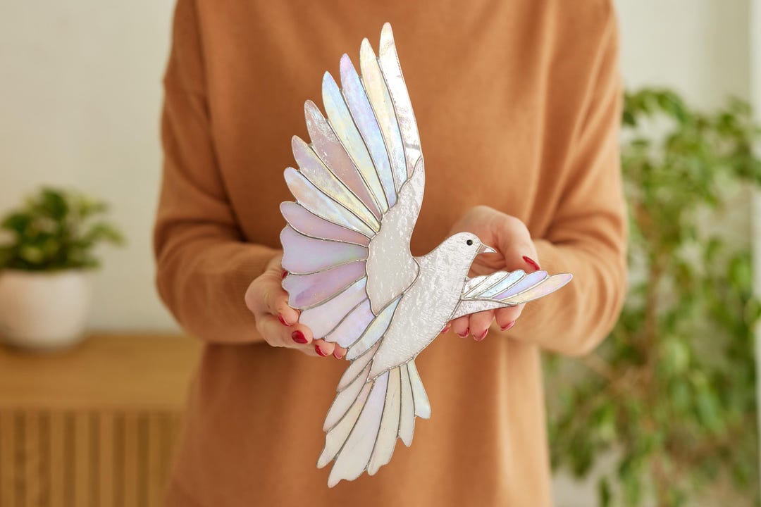Stained Glass Dove Suncatcher White Dove Window Hanging Handmade Mother ...