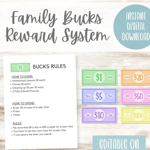 Family Bucks Reward System - Kids Bucks System - Rewards Bucks - Kids ...