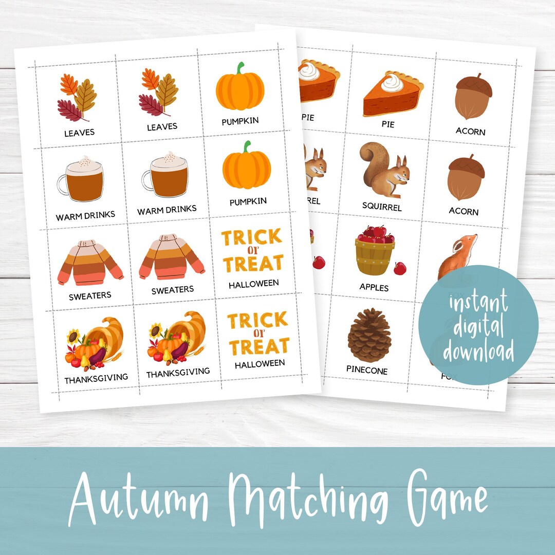Autumn Matching Game - Autumn Printable - Fall Printable - Homeschool ...