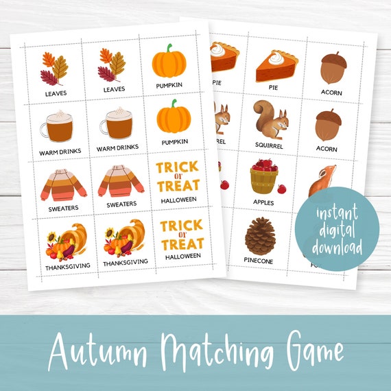 Autumn Matching Game Autumn Printable Fall Printable - Etsy