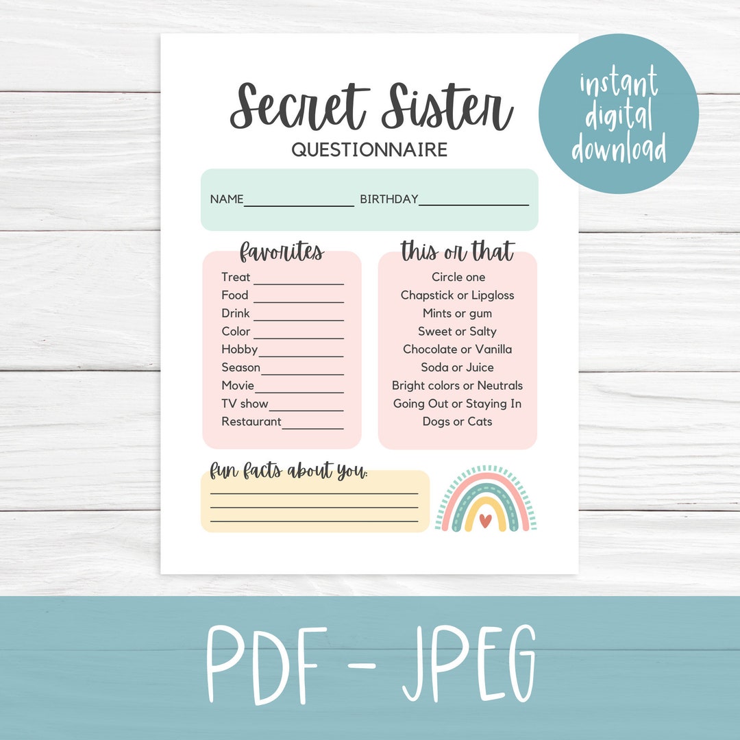 Girls Camp Secret Sister Questionnaire - Editable, Printable (digital ...