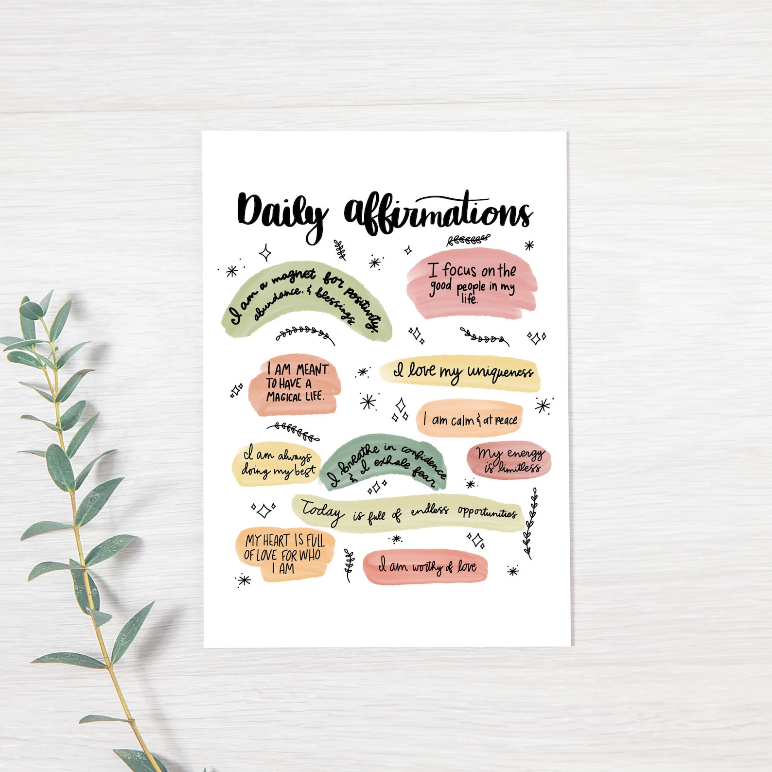 Daily Affirmations Poster Positive Affirmation Print Motivational ...