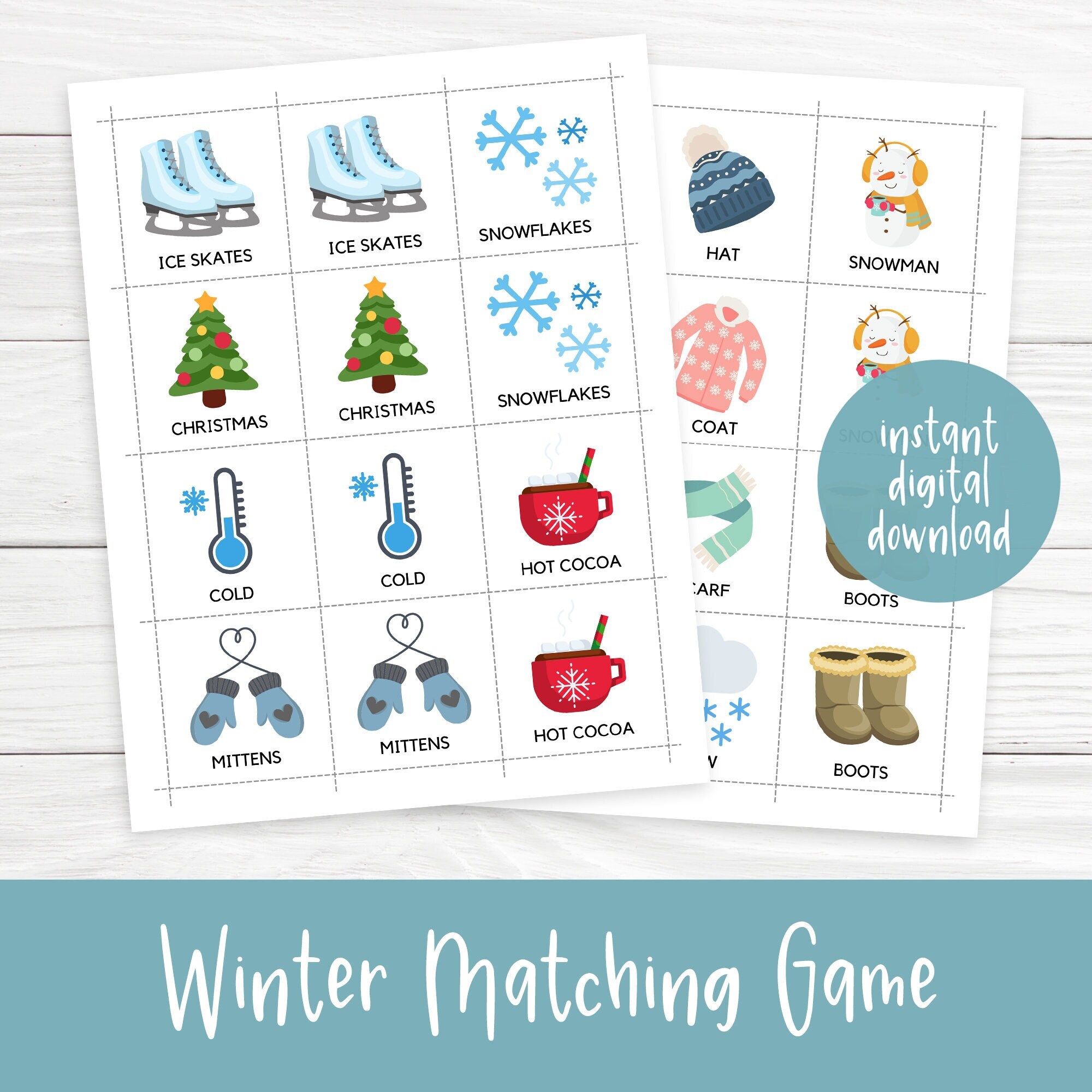 Winter Matching Game - Printable Christmas Game - Printable Homeschool ...