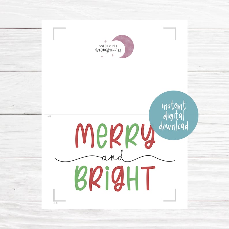 Merry and Bright Card - Printable Christmas Card - Etsy