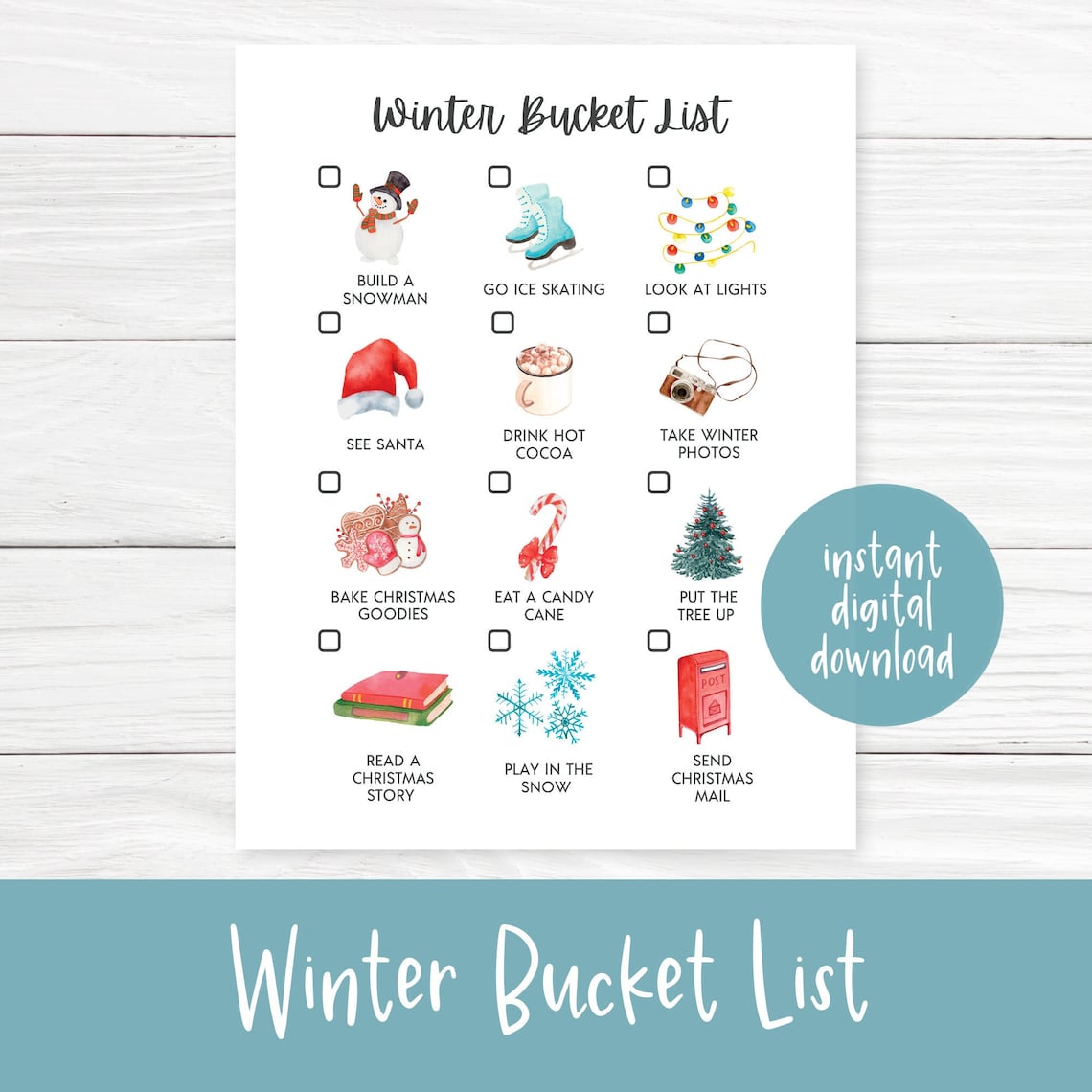 Winter Bucket List - Winter Printable - Holiday Bucket List - Etsy