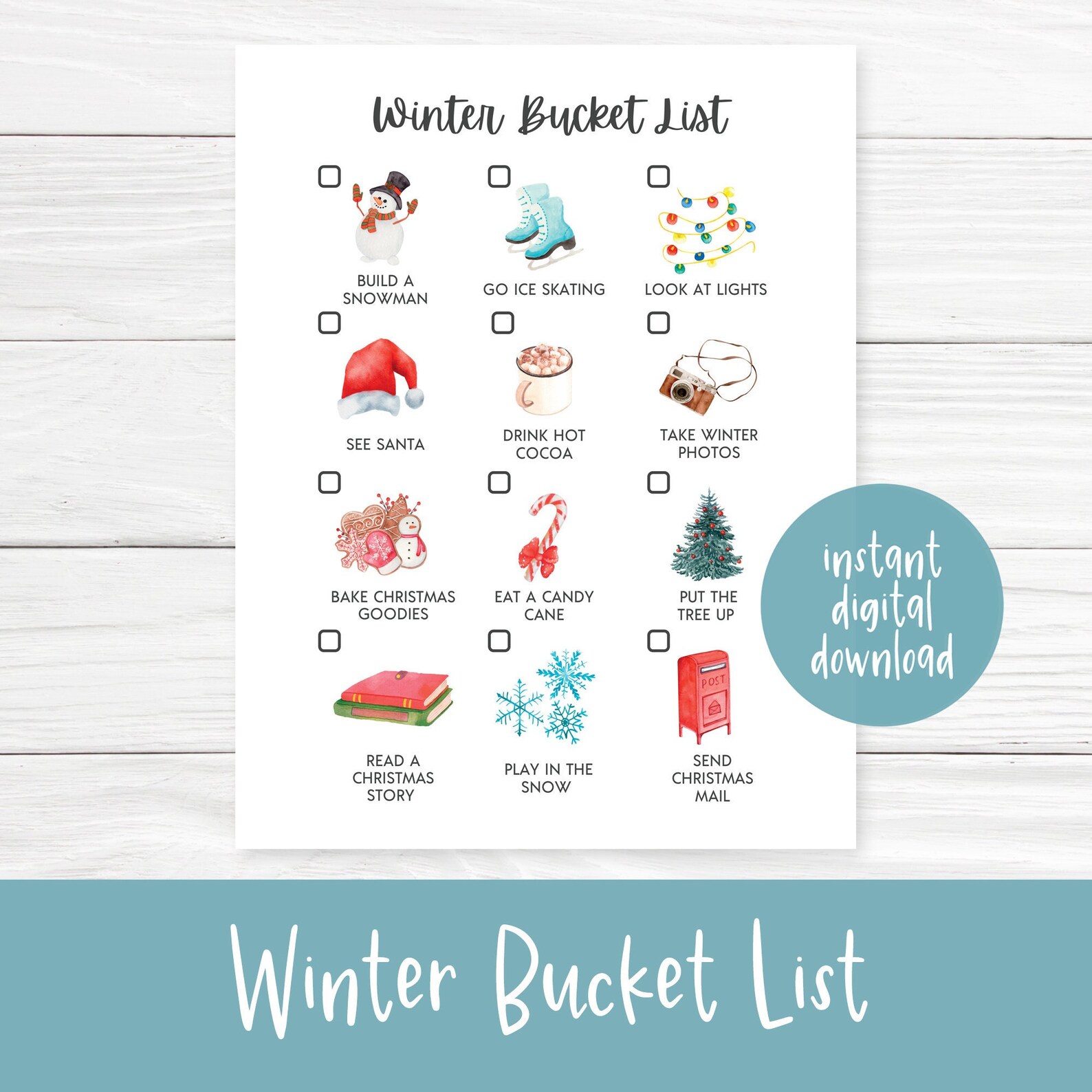 Winter Bucket List Printable – Holiday Activity Checklist (digital ...