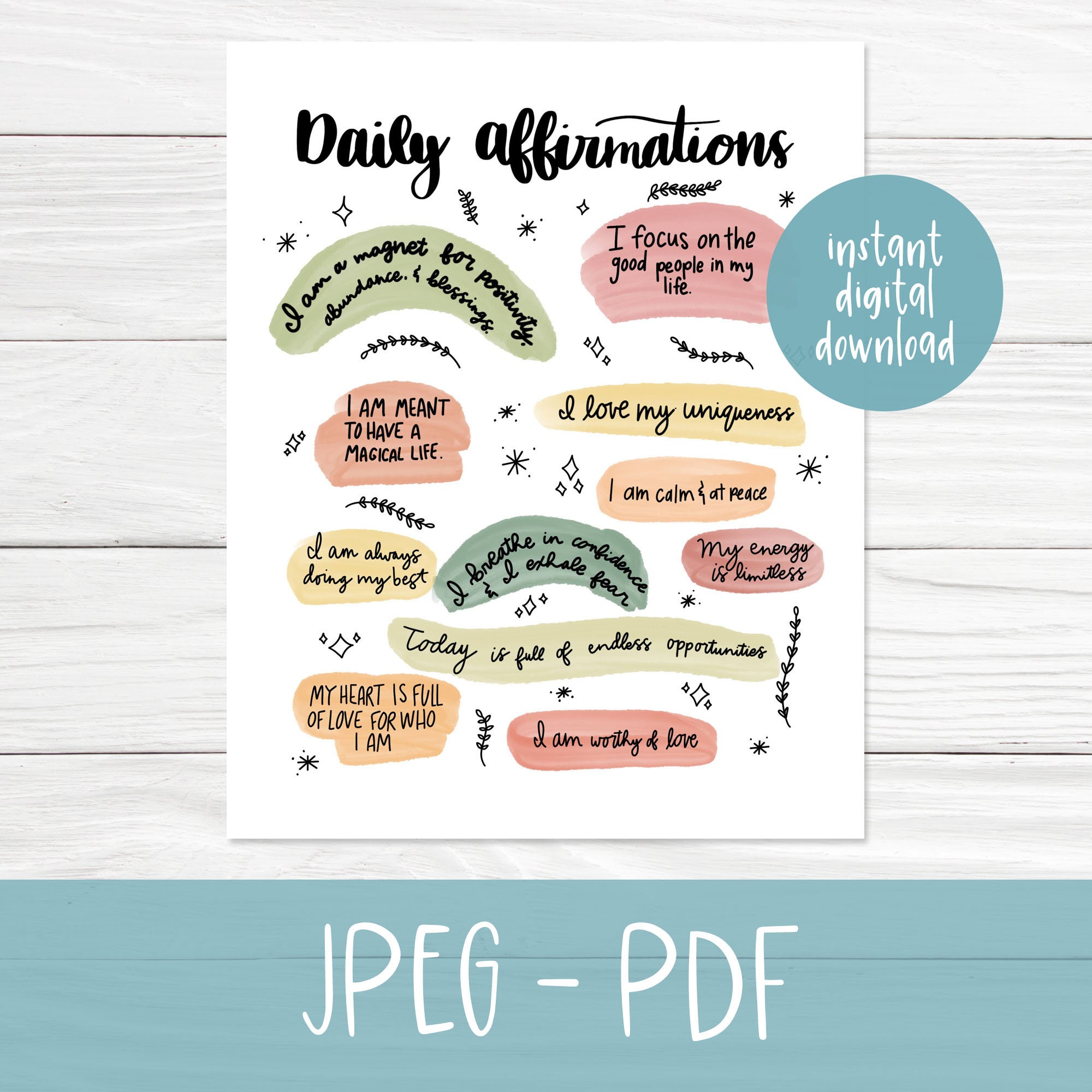 Daily Affirmations Poster Positive Affirmation Print | Etsy