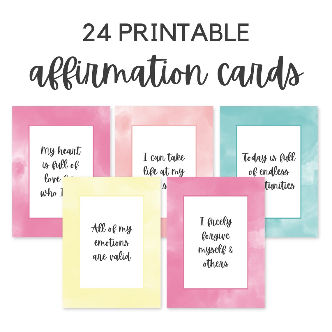 24 Positive Affirmation Cards - Daily Inspiration (PDF & JPEG) - Etsy