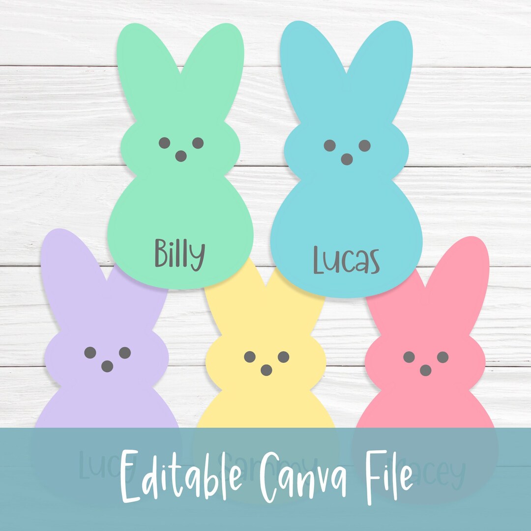 Personalized Easter Basket Tag – Peep Bunny Design (editable Canva File ...