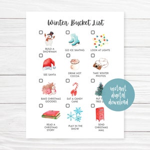 Winter Bucket List Printable – Holiday Activity Checklist (digital ...