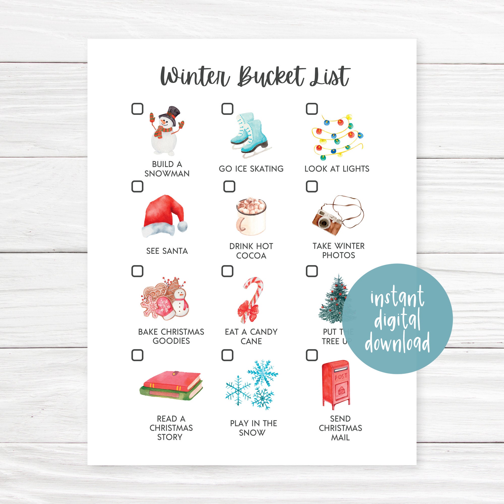 Winter Bucket List Printable – Holiday Activity Checklist (digital ...