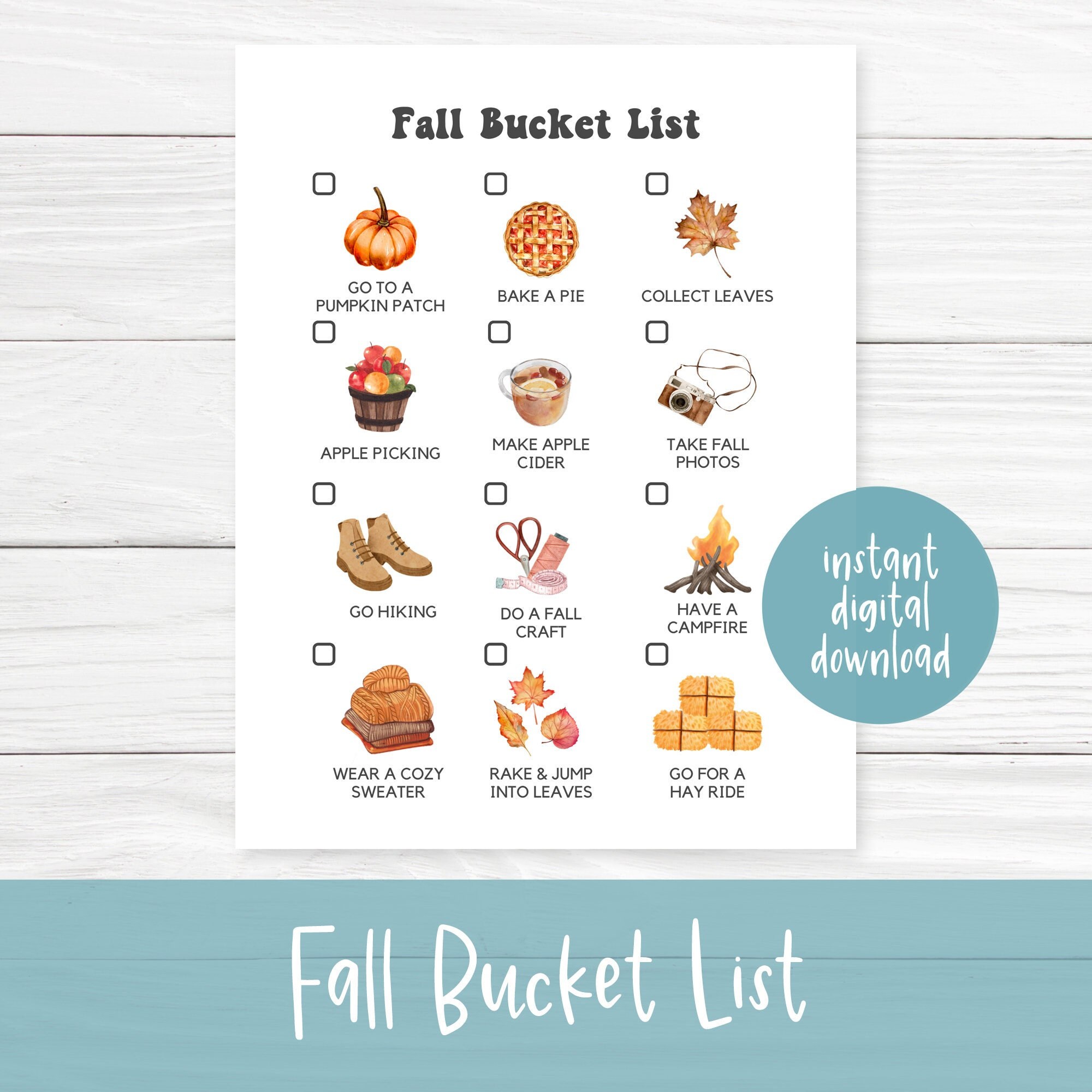 Fall Bucket List - Fall Printable - Autumn Bucket List - Fall Checklist - Fall Homeschool ...