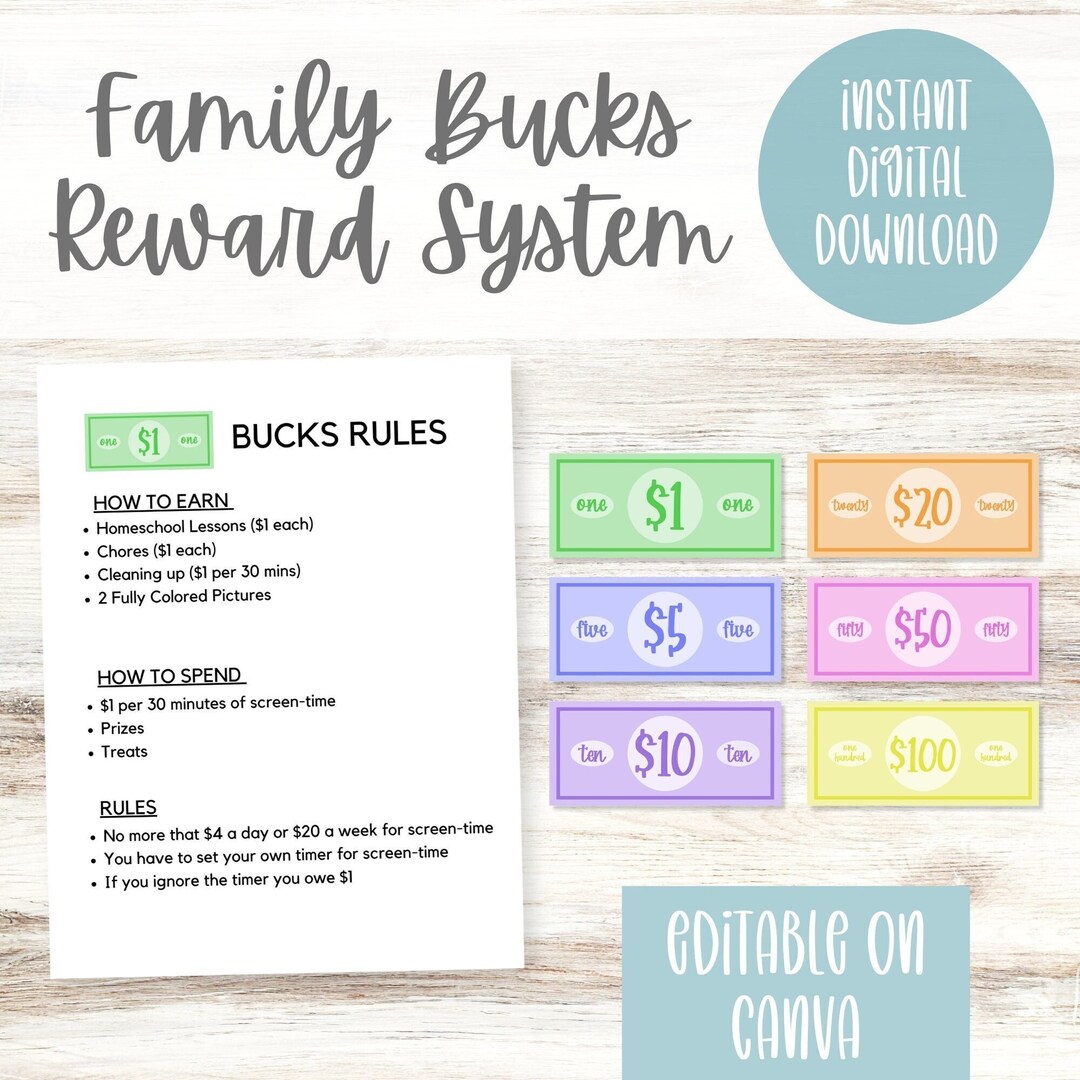 Family Bucks Reward System - Kids Bucks System - Rewards Bucks - Kids ...