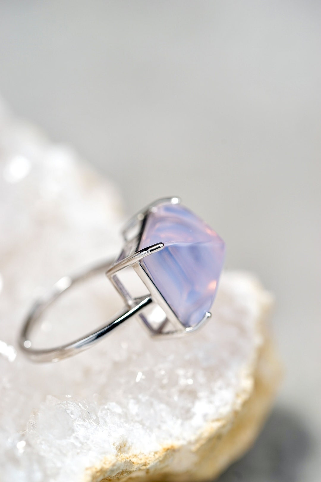 Natural Adjustable Lavender Moon Quartz Pyramid Ring: Sterling Silver ...