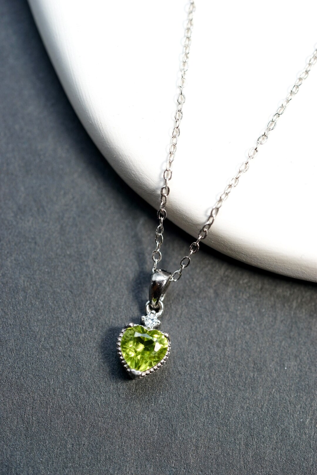 Natural Peridot Heart Pendant Necklace: Sterling Silver, Apple Green ...