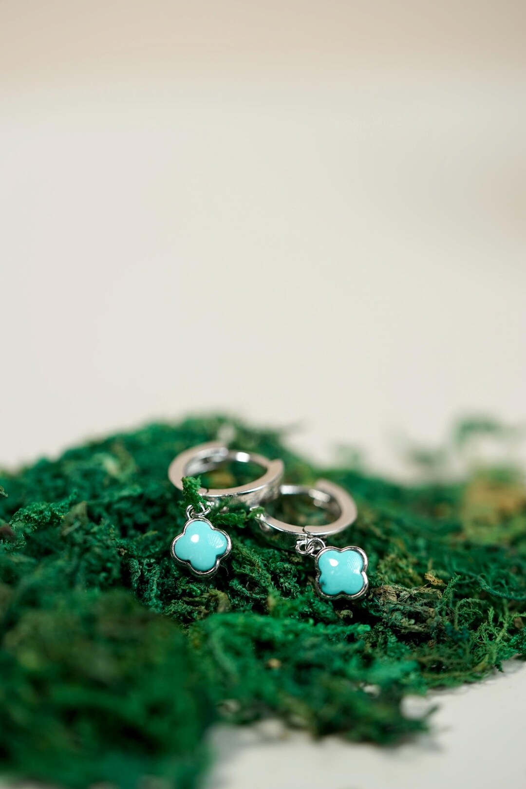 Natural Turquoise Four-leaf Clover Earrings: Solid 925 Sterling Silver ...