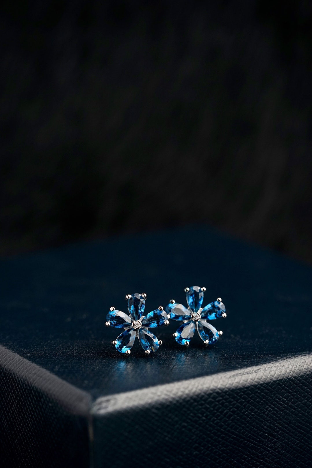 Natural London Blue Topaz Flower Stud Earrings: 925 Sterling Silver ...