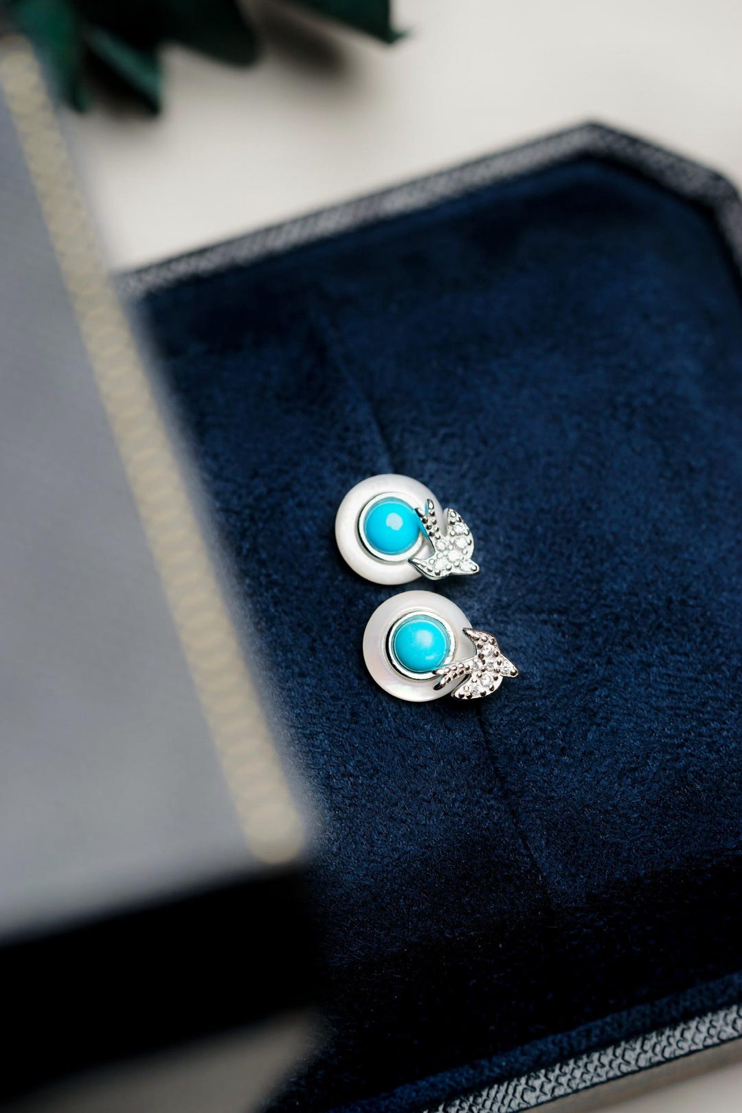 Natural Turquoise & Mother of Pearl Barn Swallow Stud Earrings: Solid ...
