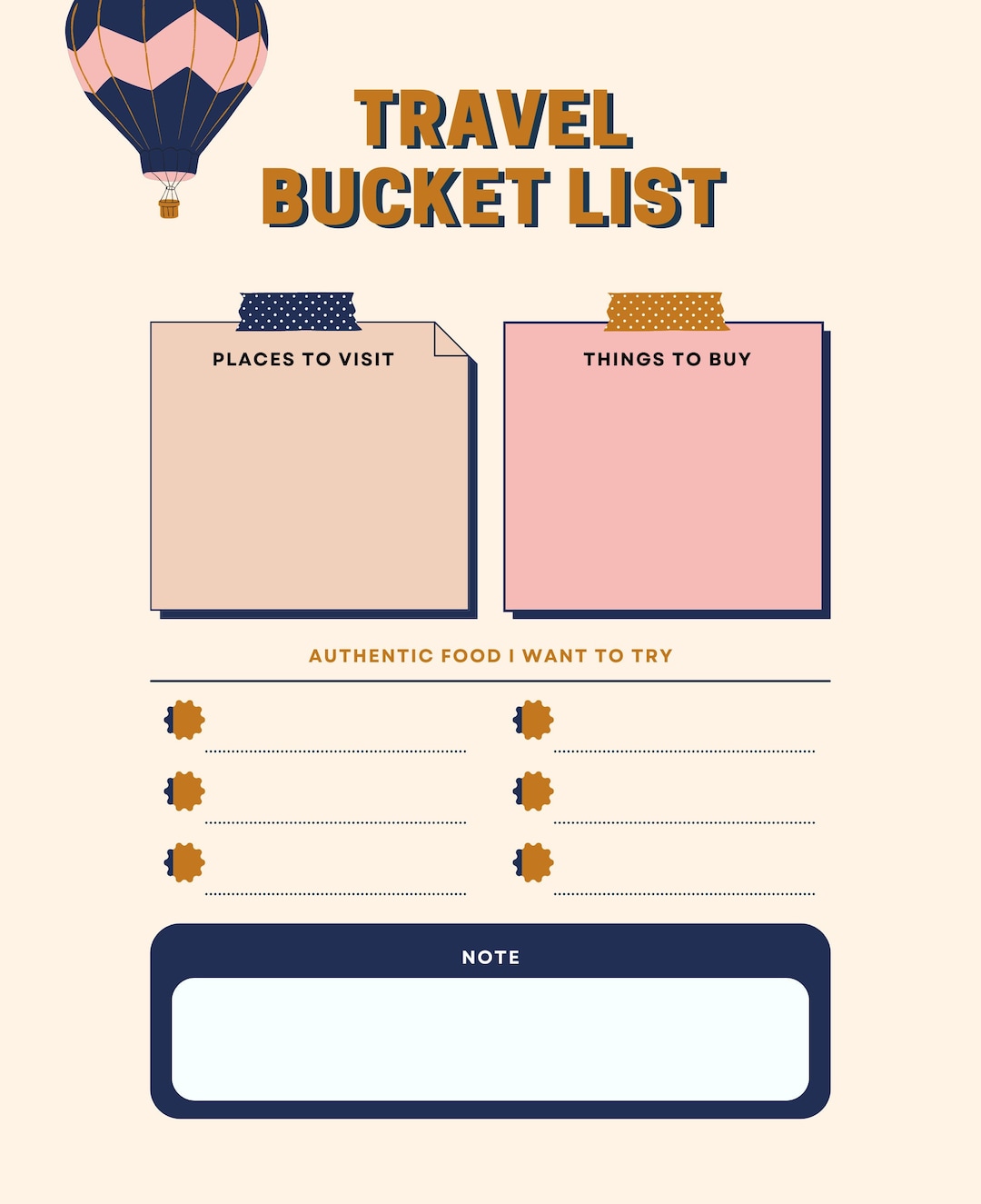 Travel Bucket List Digital Planner Template Printable, Travel Journal ...