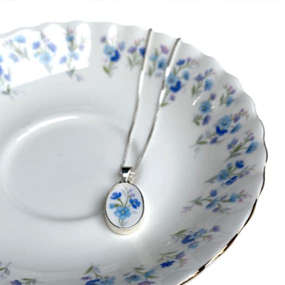 Forget Me Not China Necklace Dainty Broken China Pendant - Etsy