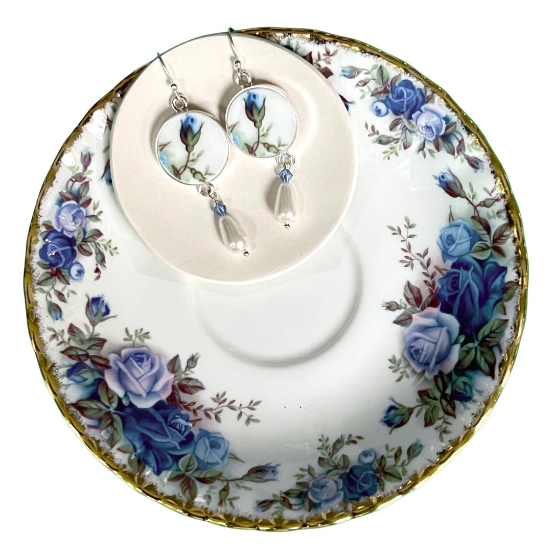 Royal Albert Moonlight Rose China Earrings Handmade With Upcycled ...
