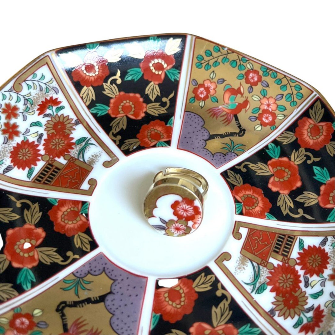Gold Imari Porcelain Floral Ring Handmade From a Rare Upcycled Japanese ...