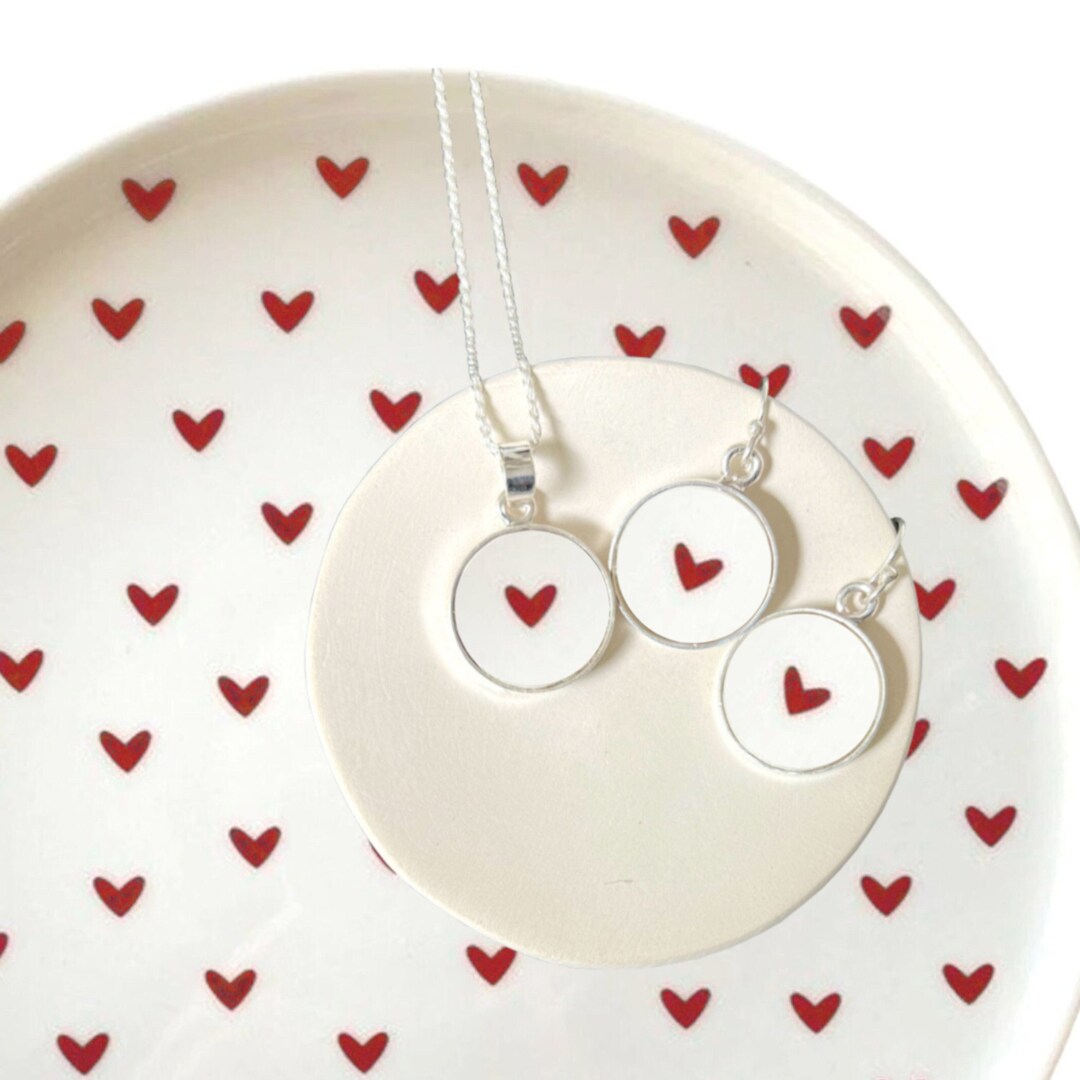 Tiny Red Heart China Jewelry Handmade With Sterling Silver, Romantic ...