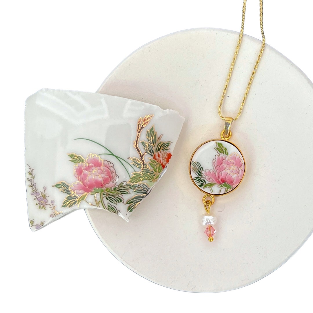 Vintage Peony China Necklace Handmade From an Upcycled Porcelain Vase ...
