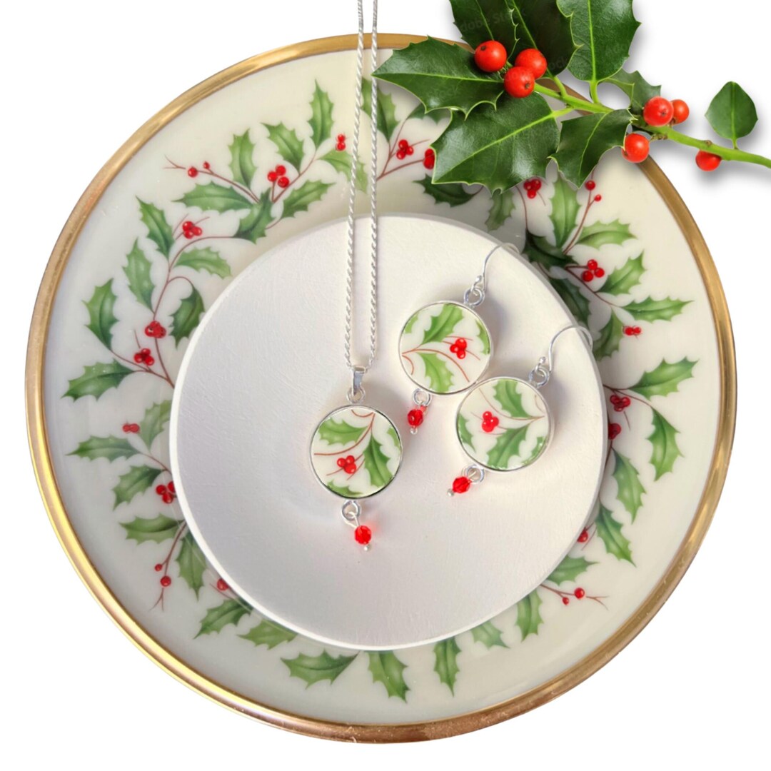 Christmas Broken China Jewelry Set Handcrafted With Repurposed Vintage ...
