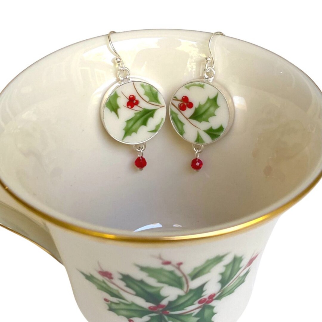 Christmas Broken China Jewelry Earrings Handmade With Vintage Lenox ...