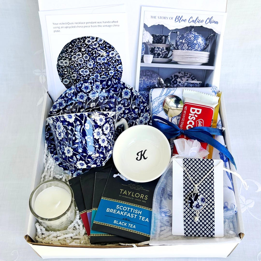 Blue Calico China Tea Gift Box With Tea for One Set, Thinking of You ...