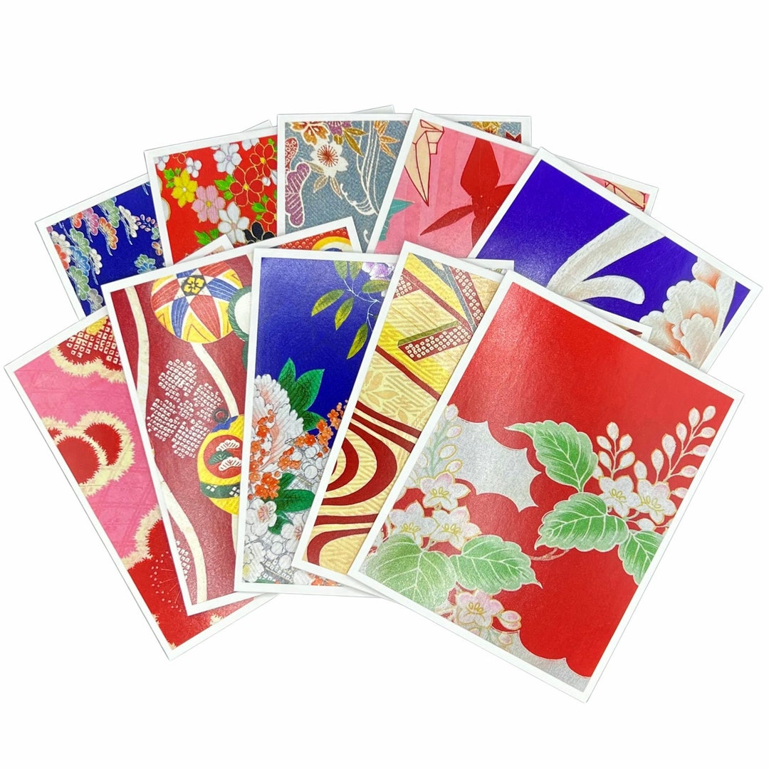 Japanese Greeting Cards Boxed Set, Vintage Silk Kimono Notecard Set ...