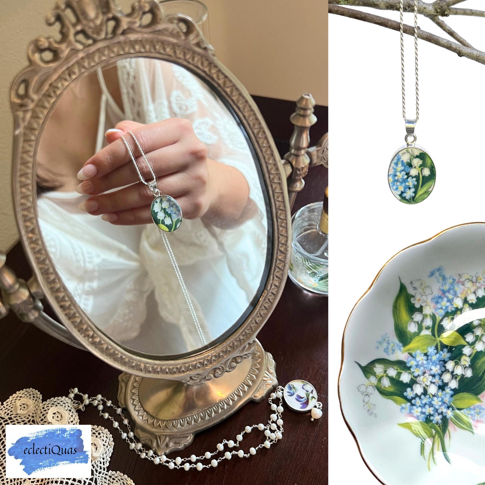 Royal Albert Forget Me Not & Lily of the Valley Necklace With Upcycled ...