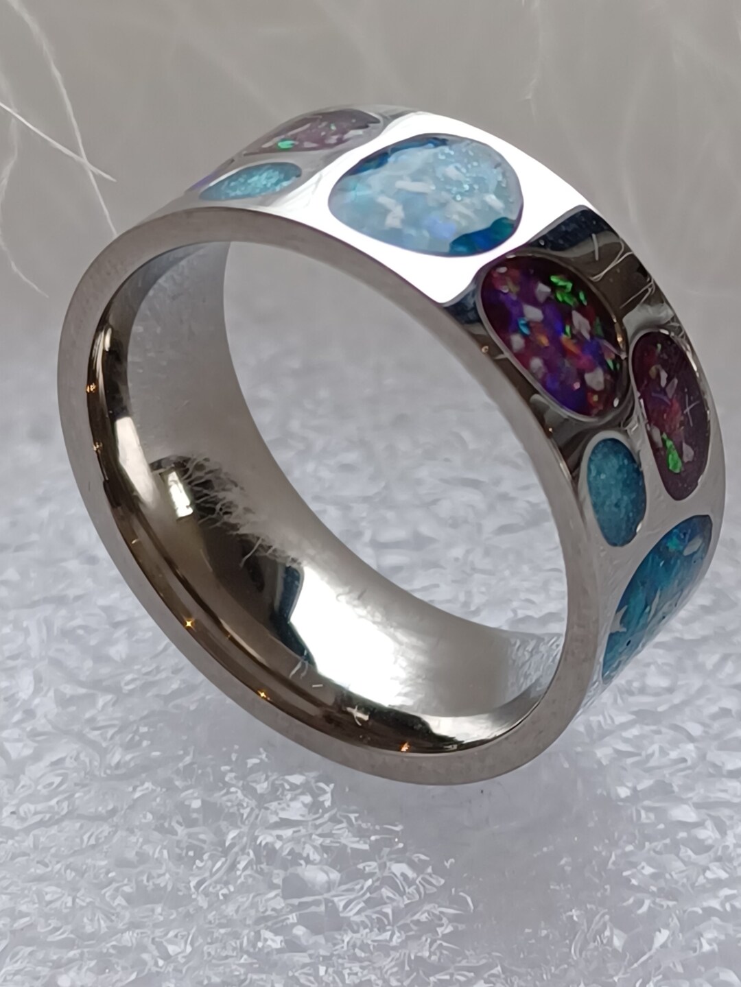 Bubble Opal and Ashes Ring Opal and Flat Colours 8mm Width Titanium ...