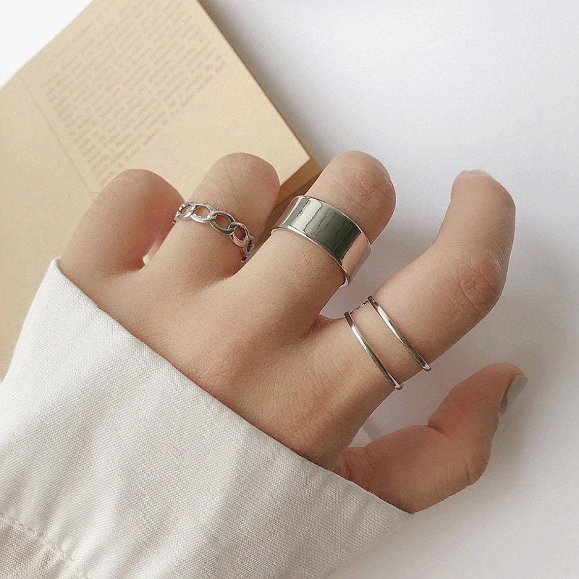 Hiphop/rock Metal Geometry Circular Punk Rings Set Open Rings - Etsy