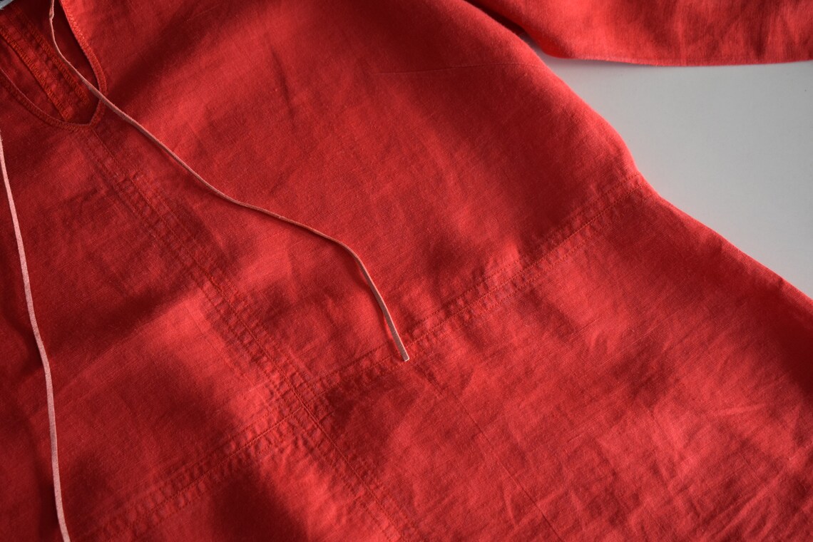Vintage 1990s Lipstick Red Ramie Flared Cuff Top 90s Bright Red Tie ...
