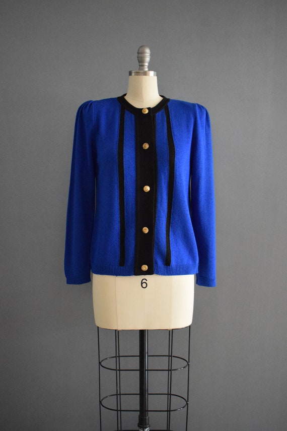 Vintage 1980s Royal Blue and Black Color Block Knit B… - Gem