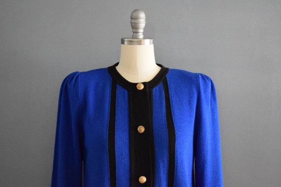 Vintage 1980s Royal Blue and Black Color Block Knit B… - Gem
