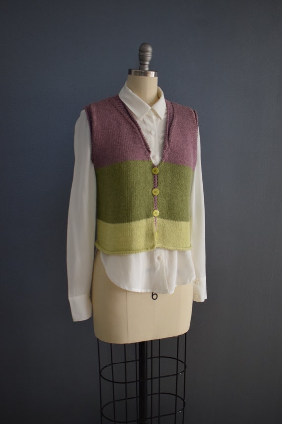 Vintage 1980s Colorblock Knit Vest | 1990s Tricolor S… - Gem