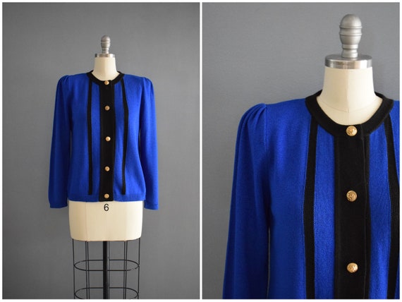 Vintage 1980s Royal Blue and Black Color Block Knit B… - Gem