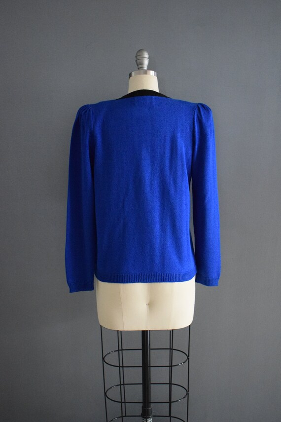 Vintage 1980s Royal Blue and Black Color Block Knit B… - Gem
