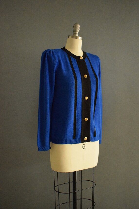 Vintage 1980s Royal Blue and Black Color Block Knit B… - Gem