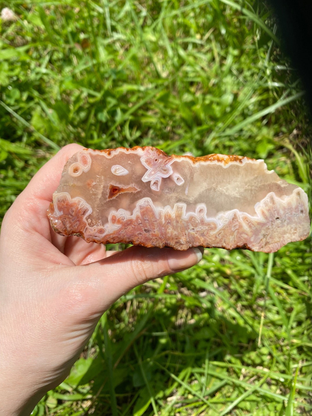 Pink Stick Agate Cluster Slab With White Laces and Unique Carnelian ...