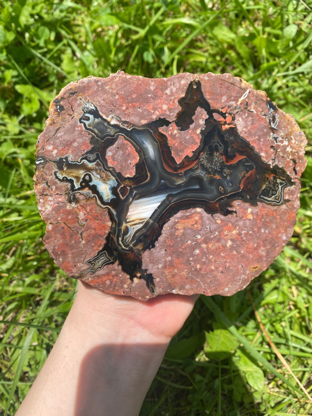 Thunder Egg Agate Slab, Landscape Scene and Unique Deep Carnelian Lace ...