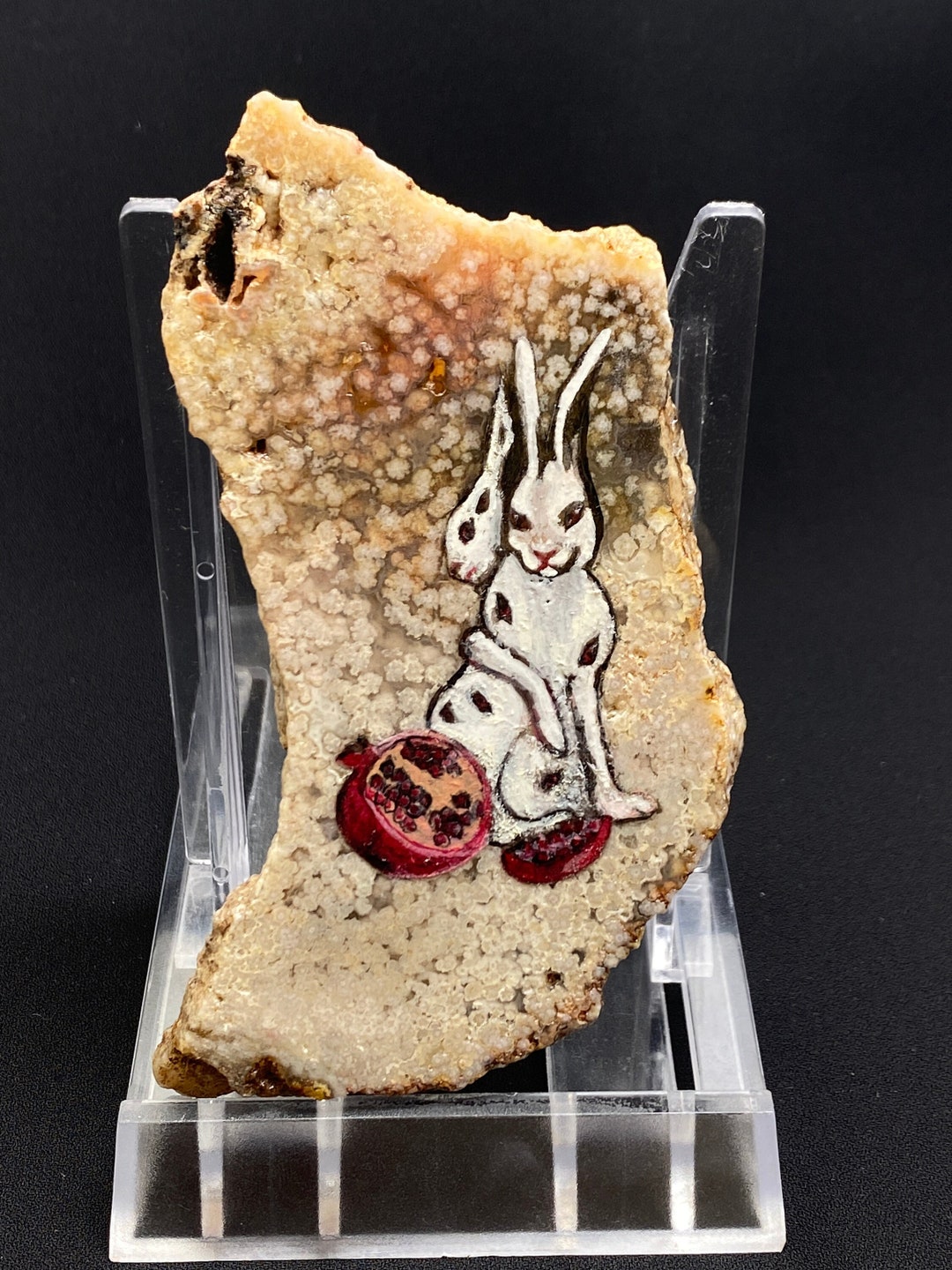 White Rabbit and Pomegranate Cherry Blossom Agate Art Aka - Etsy
